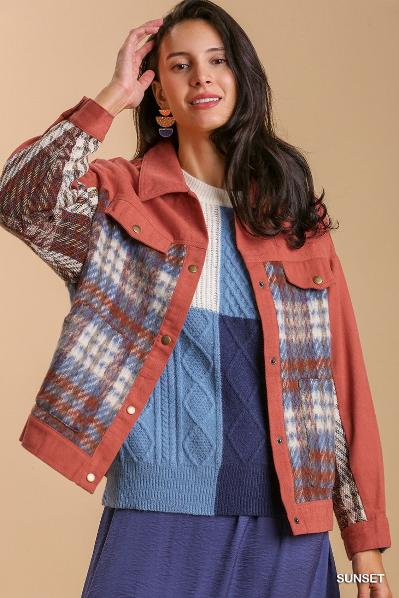 Sunset Print Sherpa Detail Button Up Jacket with Chest Pockets – Seize ...